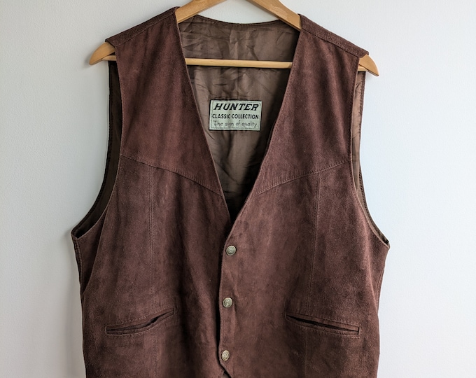 Vintage Brown Suede Leather Vest for Men Size M, Soft Real Leather Vest ...