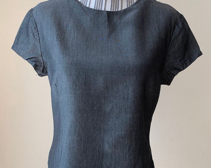 Vintage Grey Button up Back Blouse Size M L, 80s Short Sleeve Elegant ...