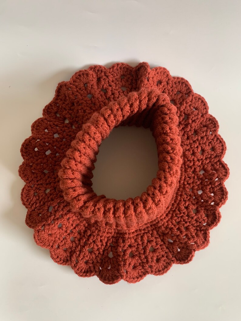 Vintage Brick Red Crochet Lace High Neck Collar, Boho Chic Warm Knitted ...