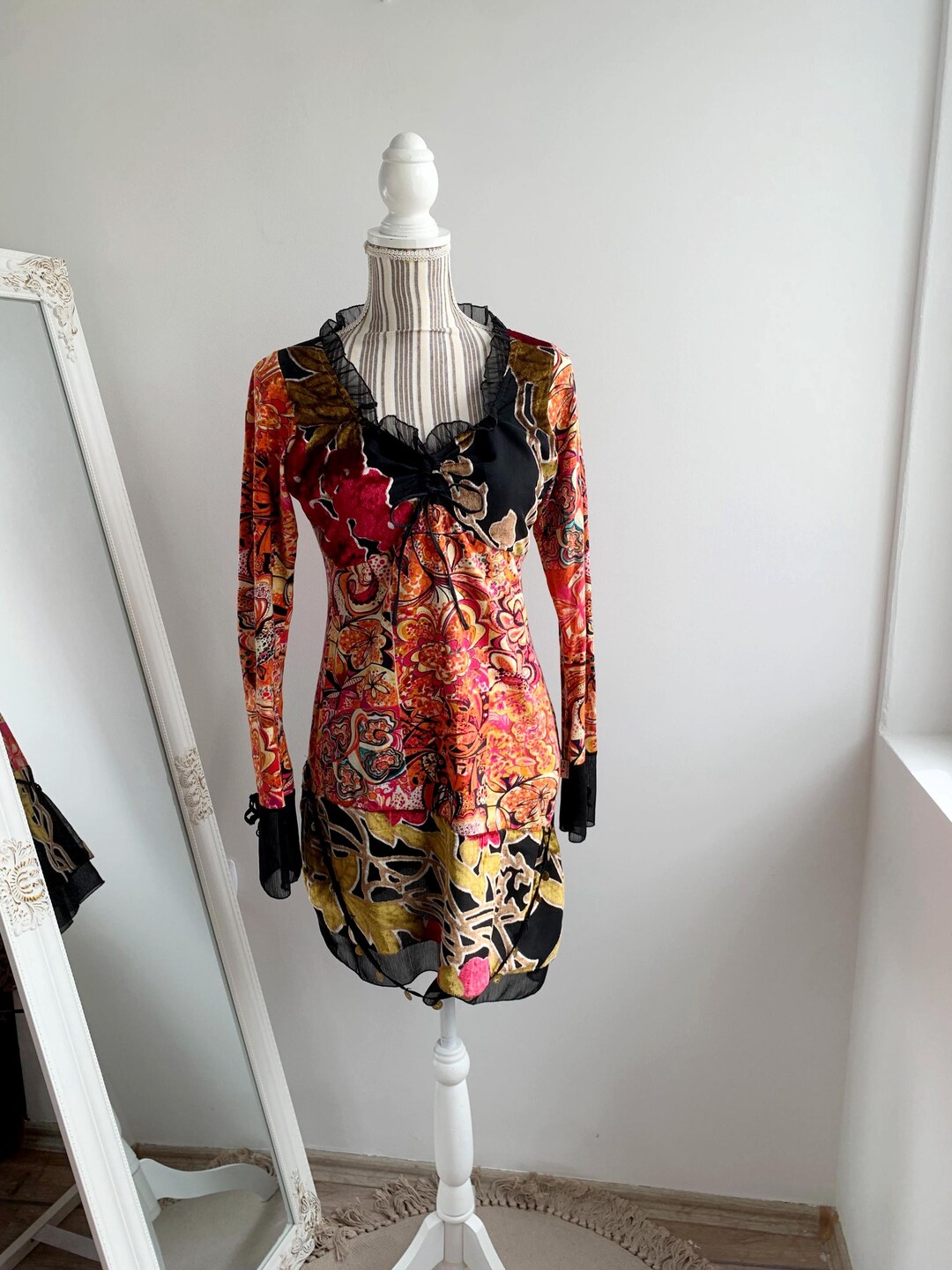 Vintage 90s Savage Culture Short Grunge Dress S /M , Burn Out Velvet ...