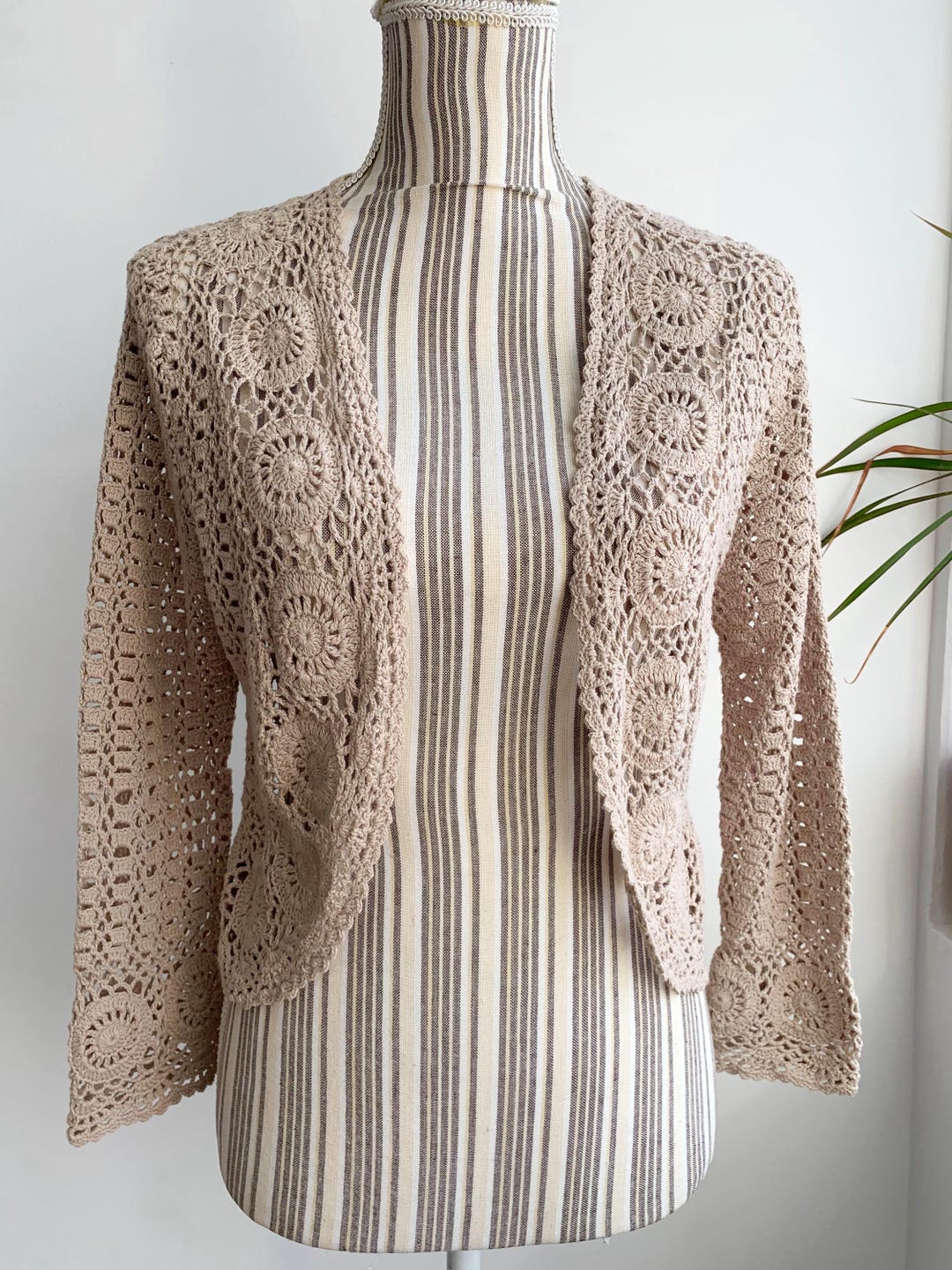 Vintage Cream Beige Lace Bolero Jacket S M, Summer Crochet Shrug, Open ...