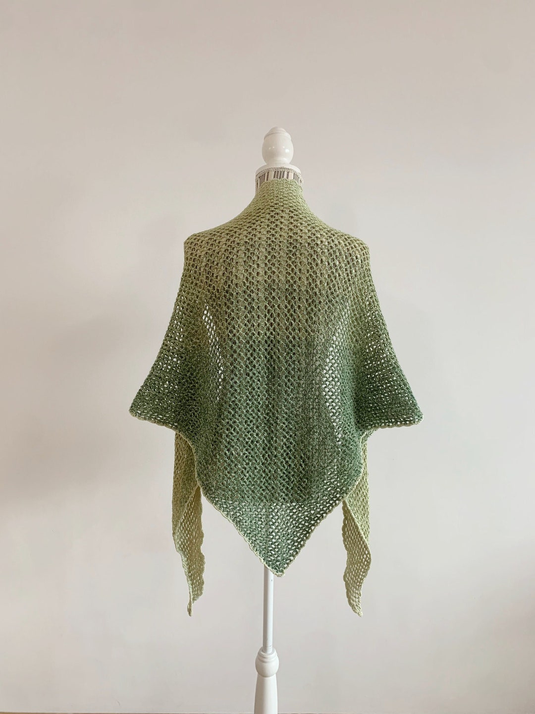 Olive Green Fishnet Lace Crochet Shawl, Large Vintage Shoulder Wrap ...