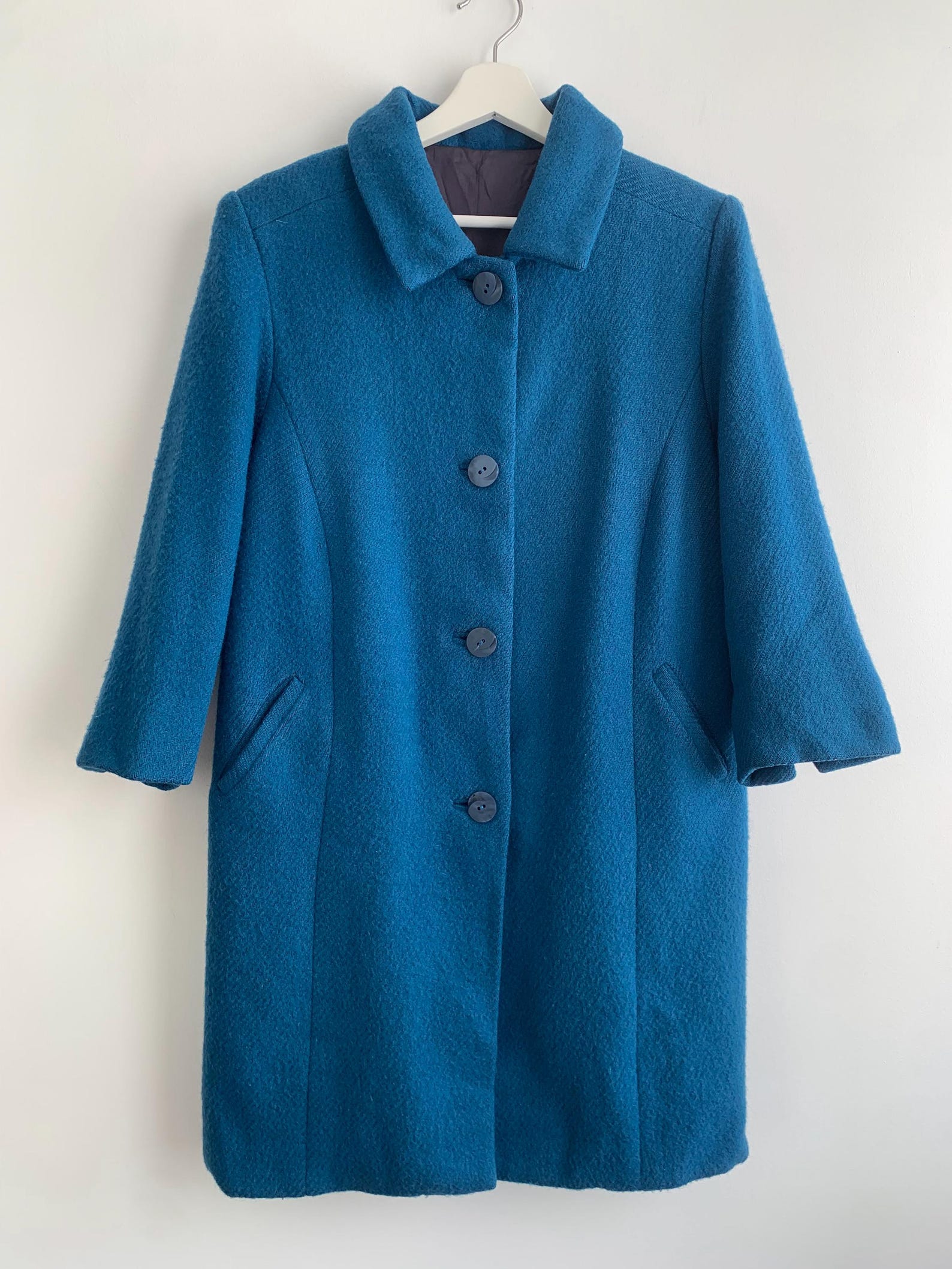 Vintage 60s 70s Turquoise Blue Wool Coat Size S M, Collared Woollen ...