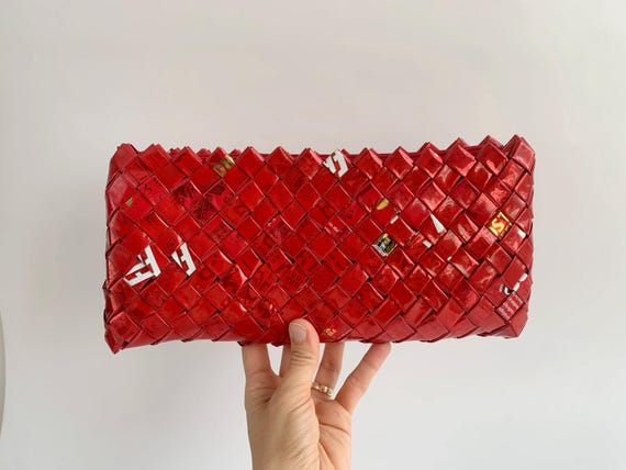 Vintage Handmade Recycled Paper Clutch Bag, Newspaper… - Gem