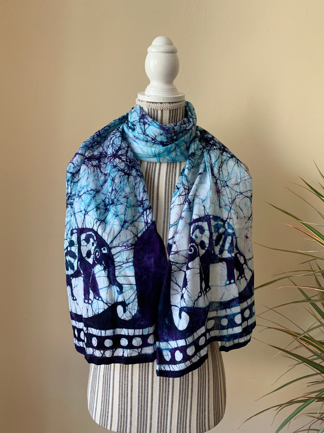 African Tribal Cotton Scarf, Indian Tie Dye Scarf, Elephant Print Scarf ...