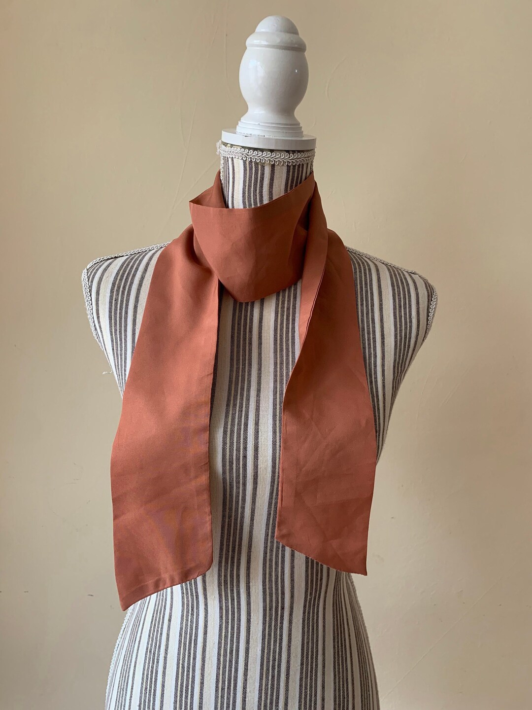 Vintage 80s Narrow Neck Scarf for Women, Peach Orange Solid Color Thin ...