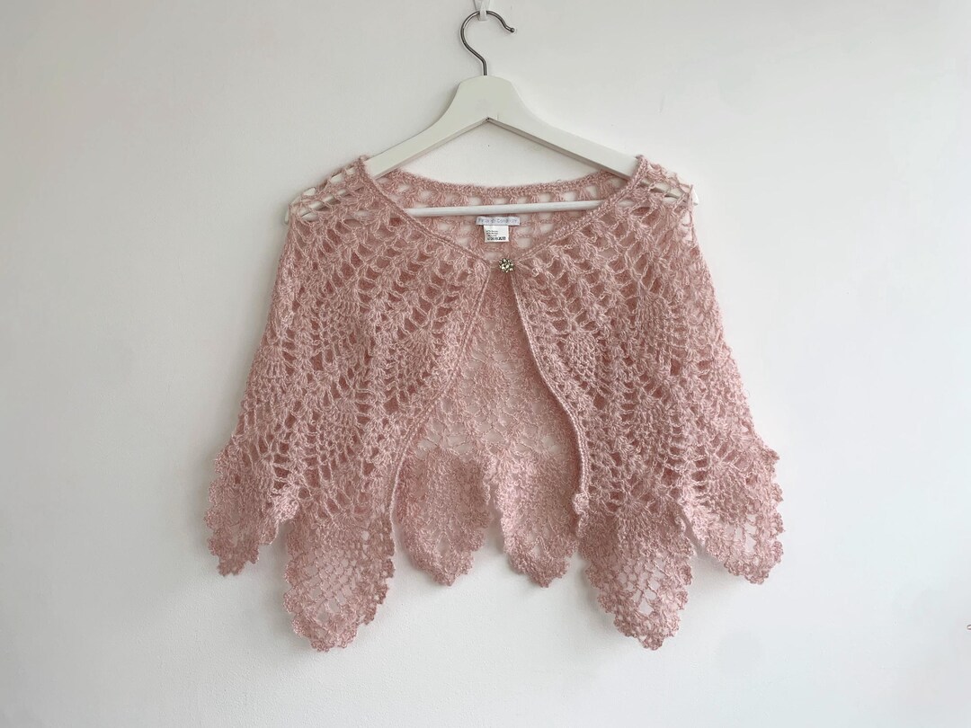 Pale Pink Pineapple Crochet Shawlette for Women, Boho Lace Wrap ...