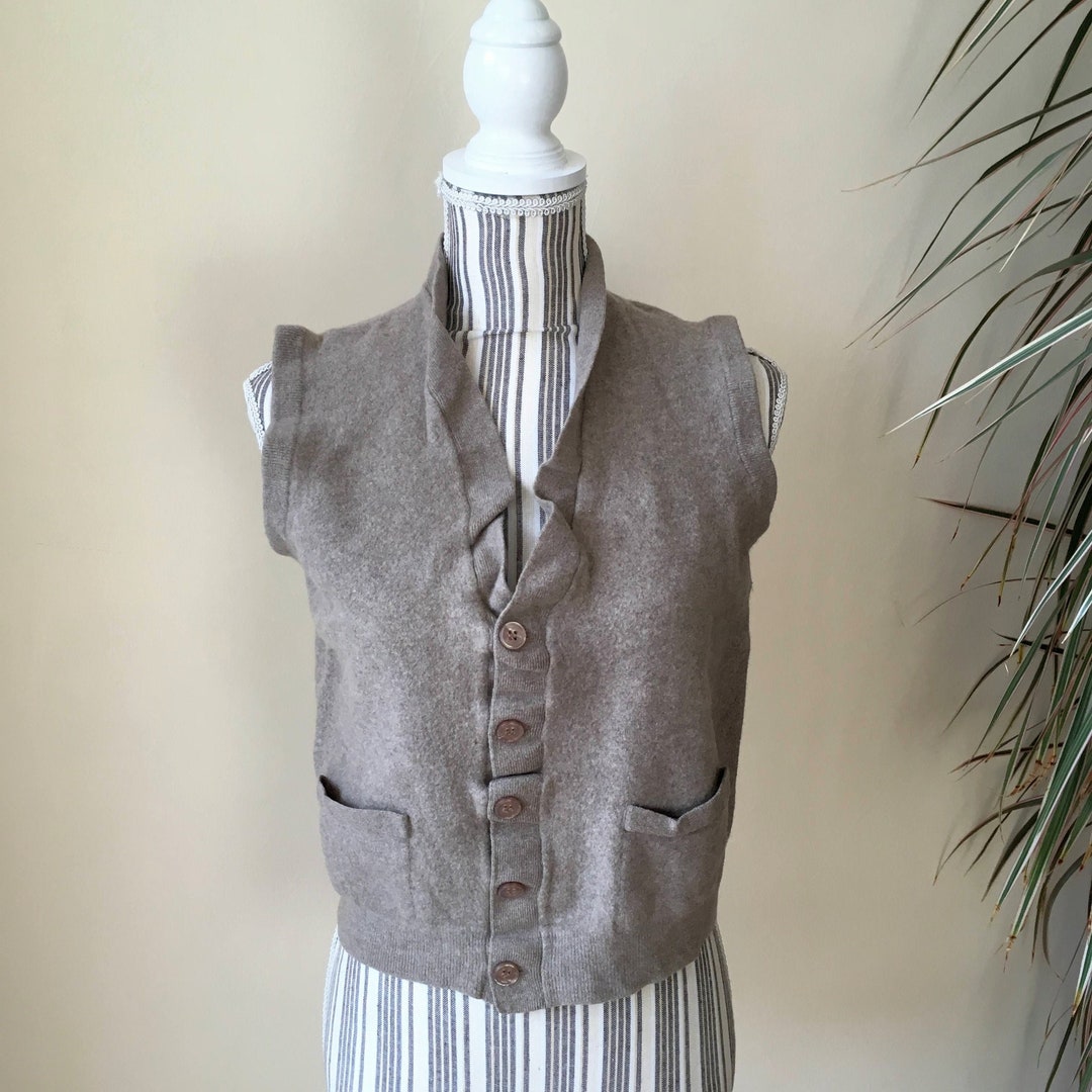 Vintage Cropped Wool Vest, Light Grey Cardigan for Women, Button Down ...