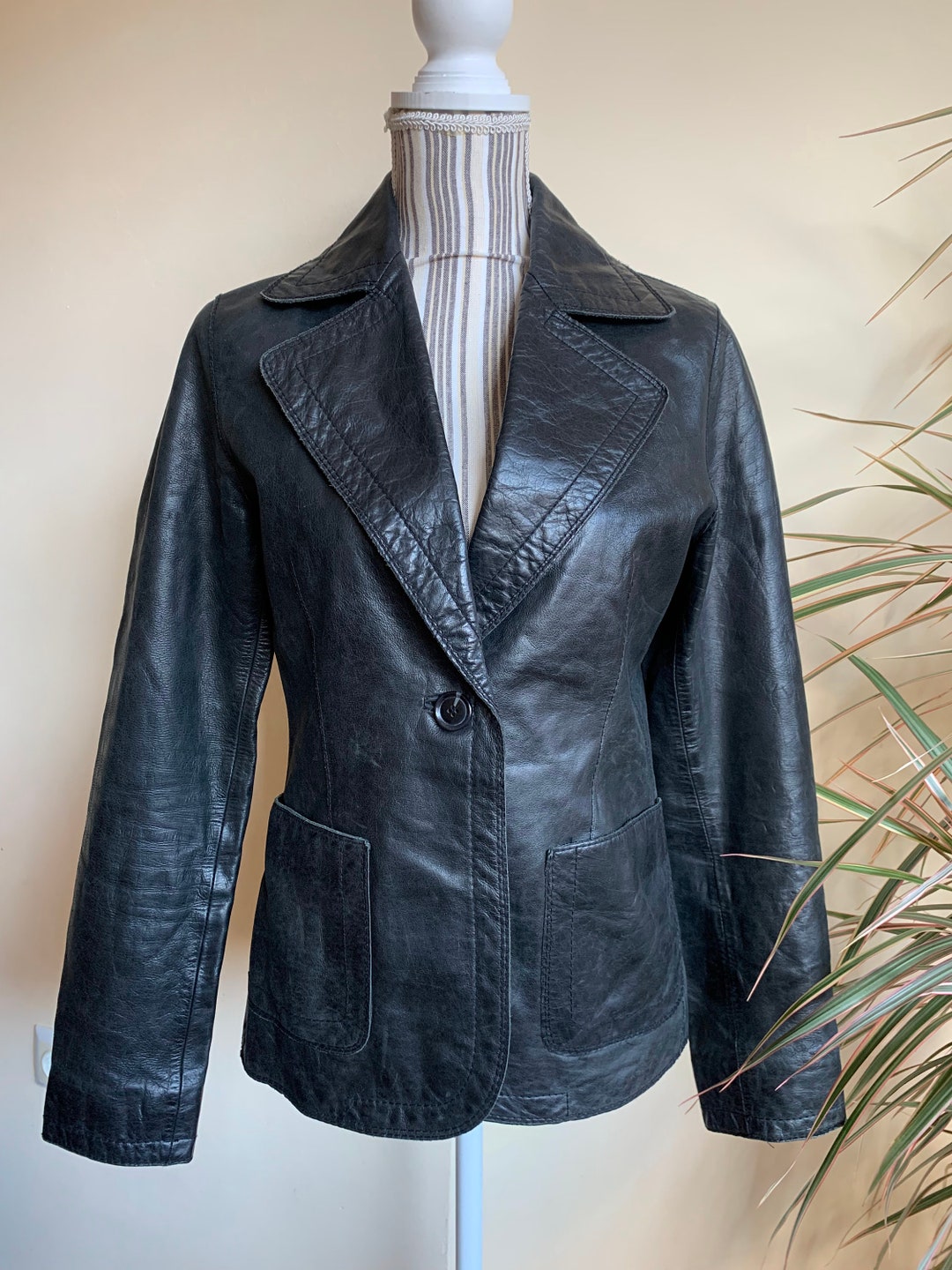 Vintage 90s Black Leather Blazer for Women, Bohemian Distressed Leather ...