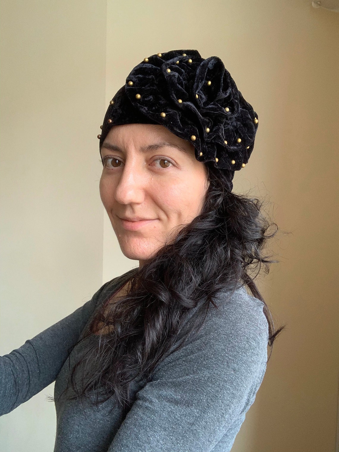 Vintage Black Velvet Hat for Women With Large Flower, Elegant Evening ...
