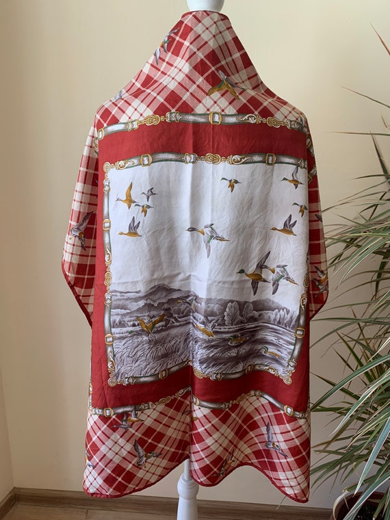 Vintage Large Square Silk Scarf, Red Silk Scarf for W… - Gem