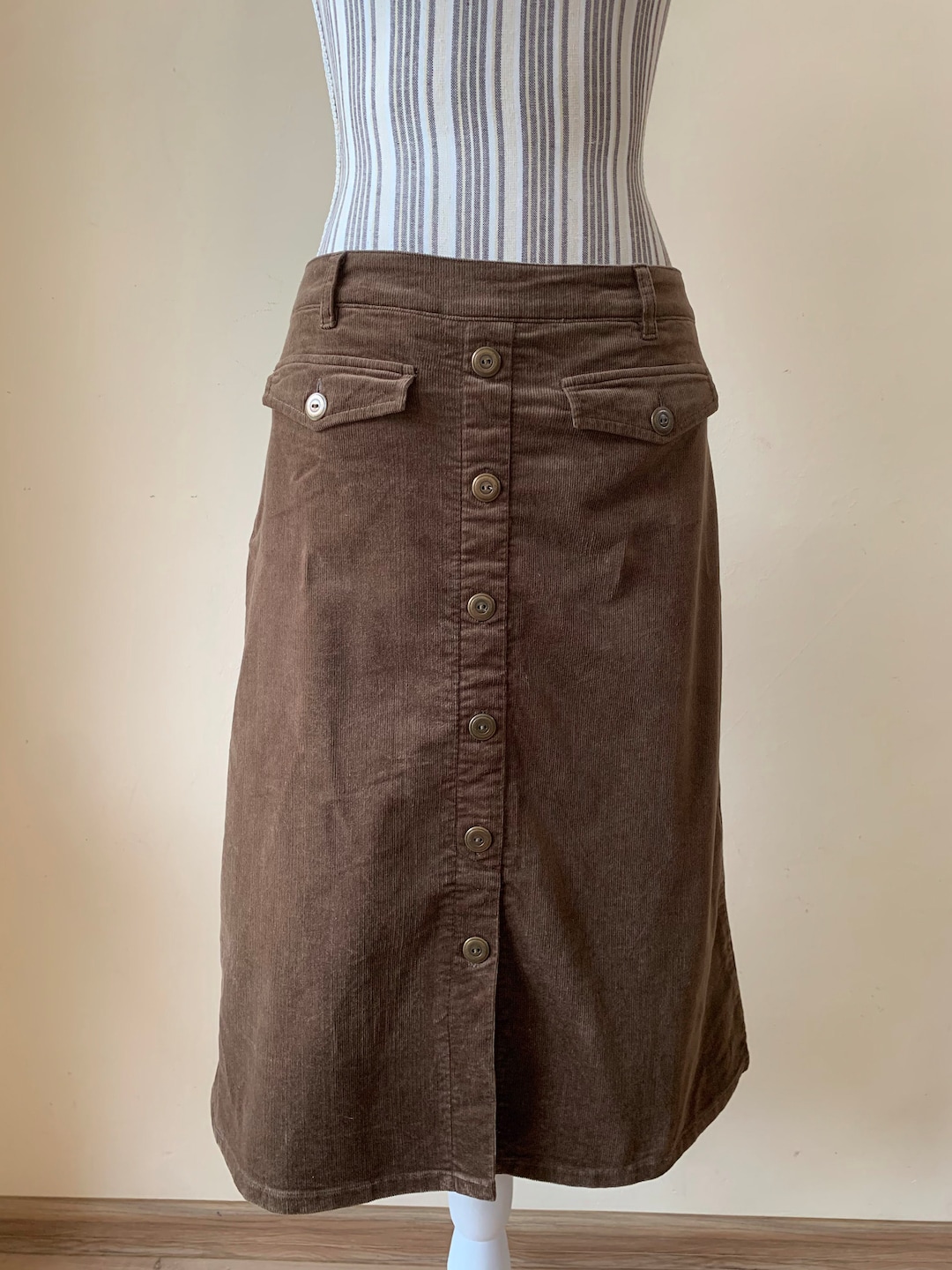 Vintage Brown Corduroy Midi Skirt for Women Size S M, Boho Hippie ...