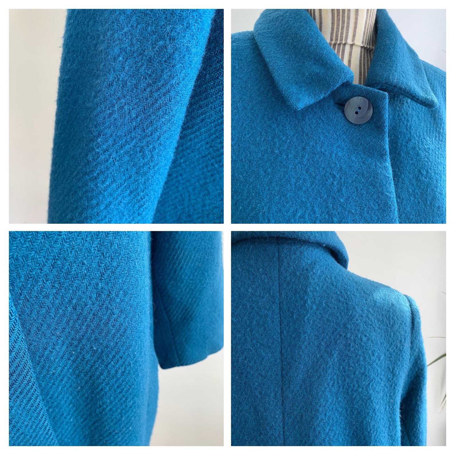 Vintage 60s 70s Turquoise Blue Wool Coat Size S M, Collared Woollen ...