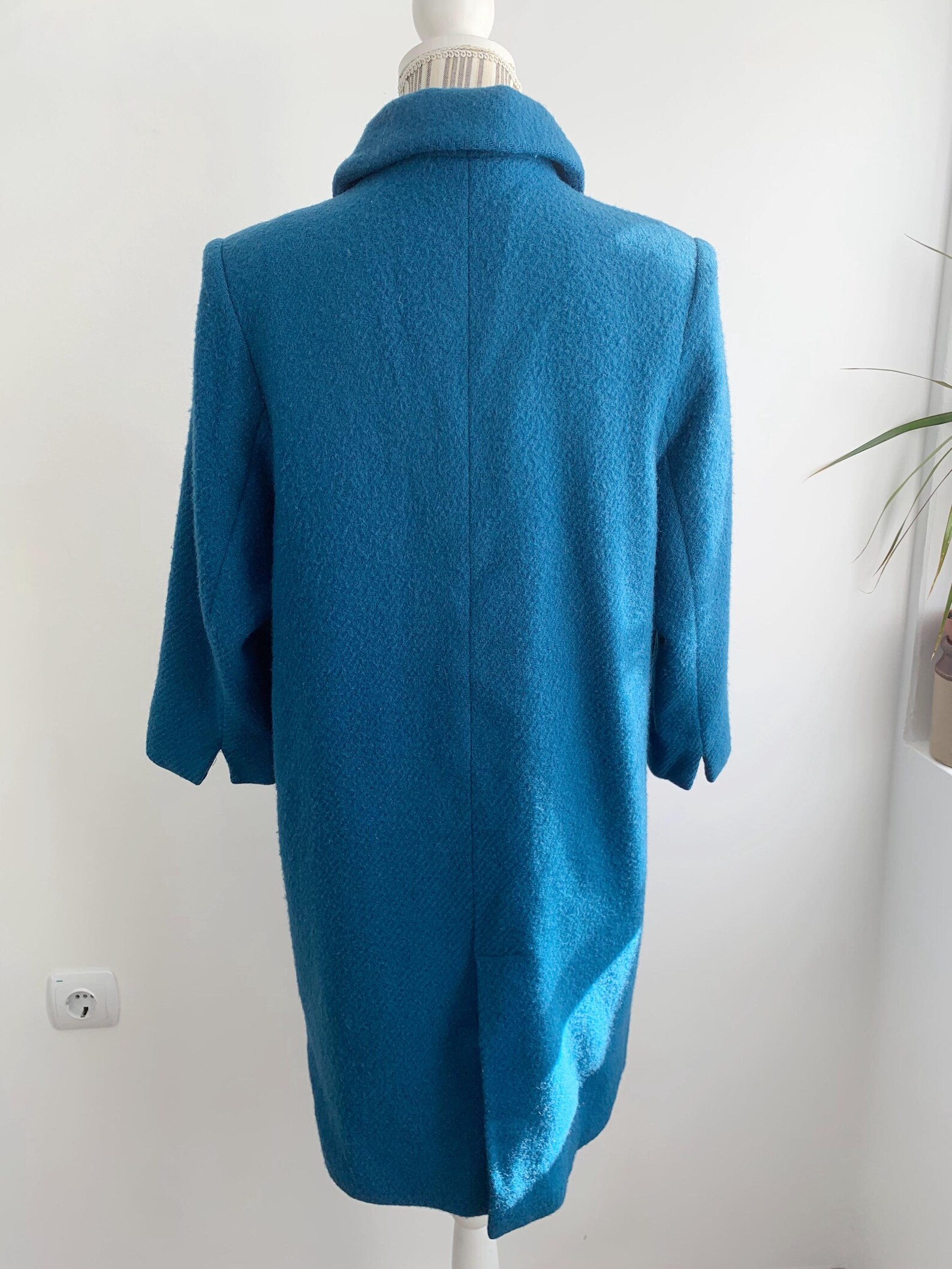 Vintage 60s 70s Turquoise Blue Wool Coat Size S M, Collared Woollen ...
