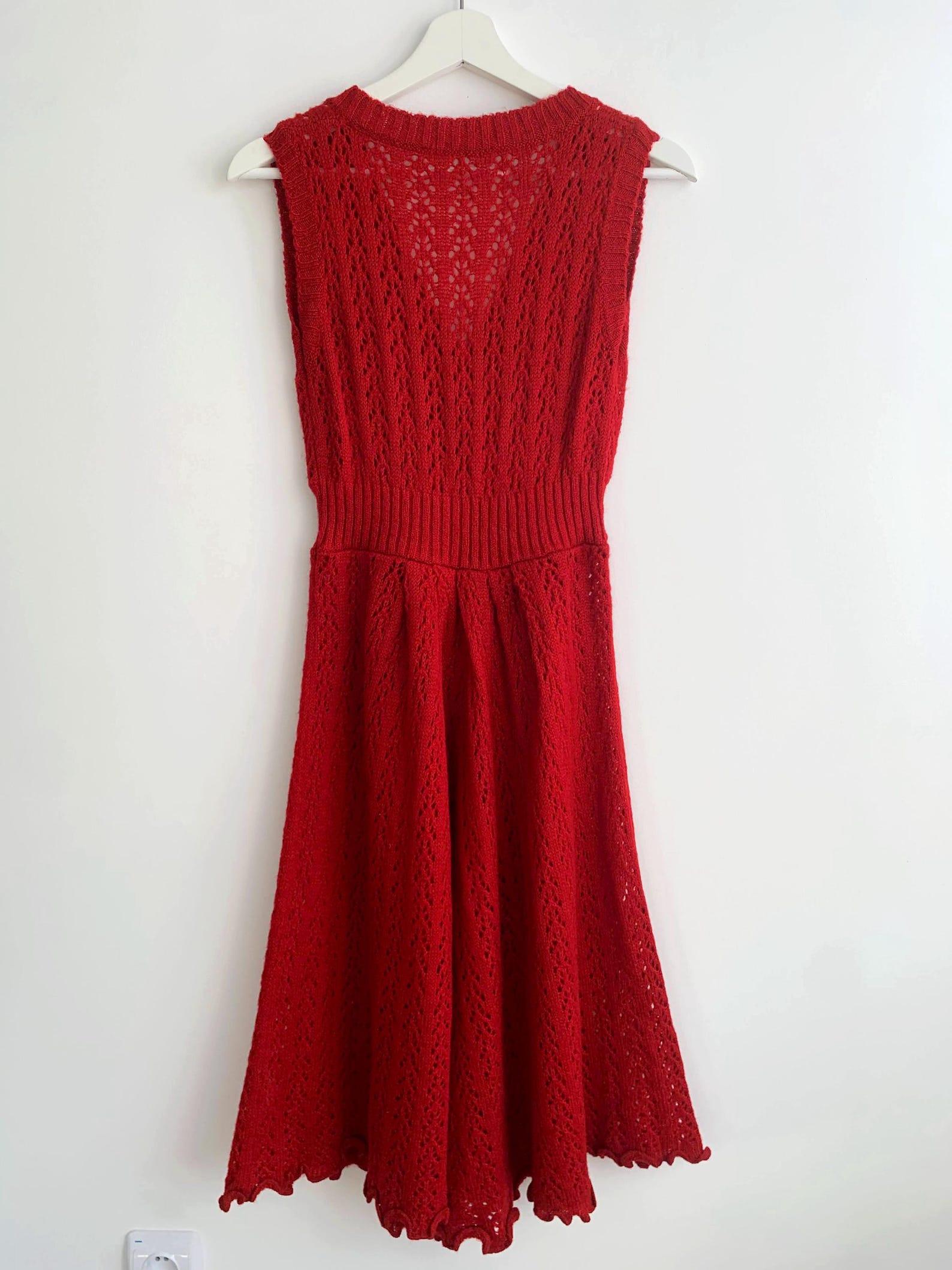 Vintage Knitted Red Wool A-line Midi Dress Size S, Feminine Wool ...