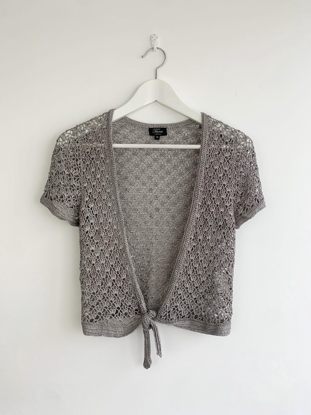 Vintage Silver Grey Lace Crochet Cardigan Size S, Silky Viscose Sheer ...