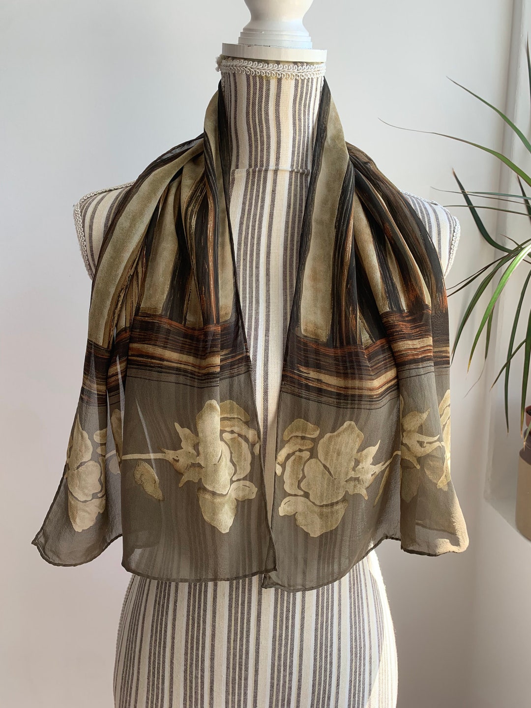 Vintage Sheer Silk Scarf, Lightweight Neck Scarf, Long Silk Scarf ...