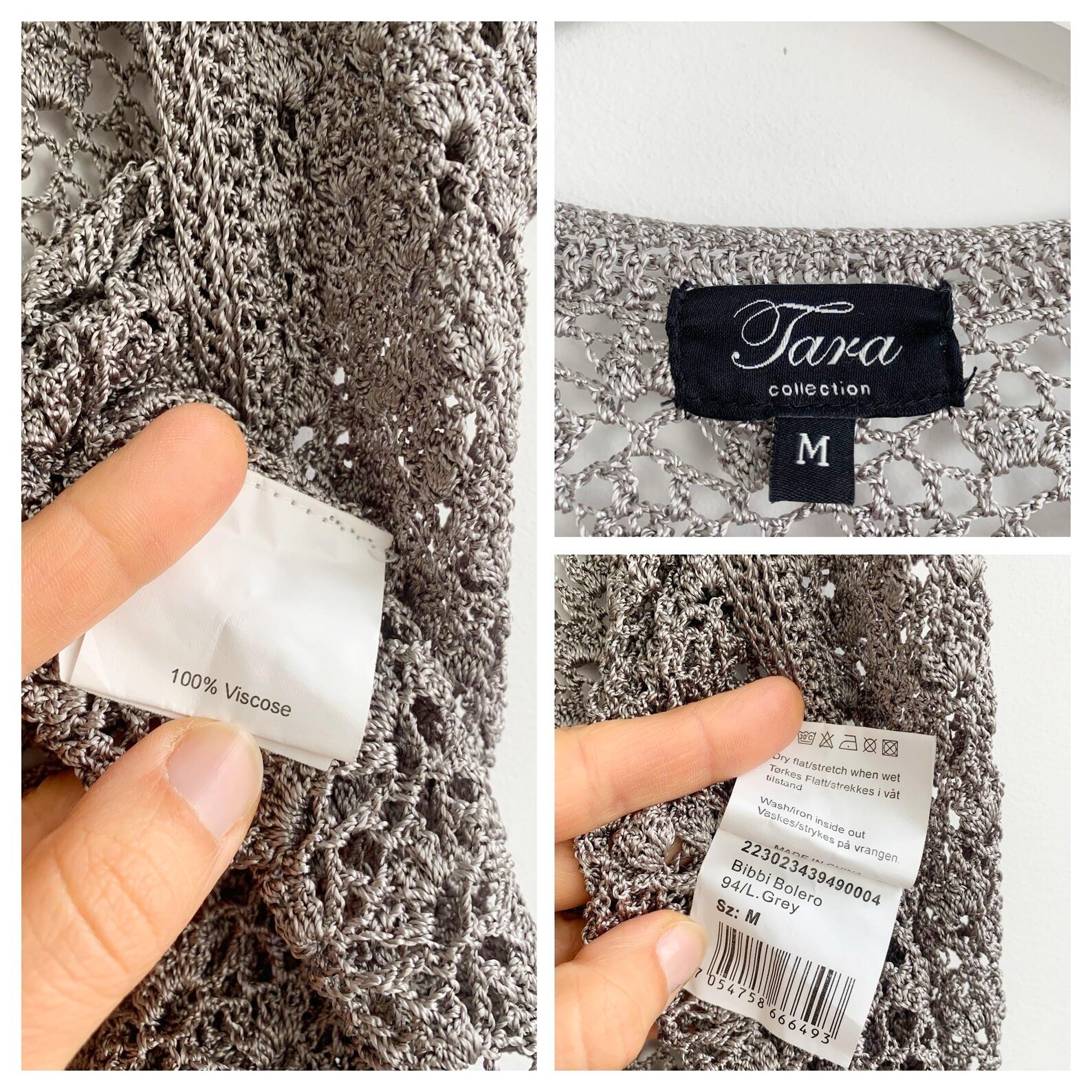 Vintage Silver Grey Lace Crochet Cardigan Size S, Silky Viscose Sheer ...