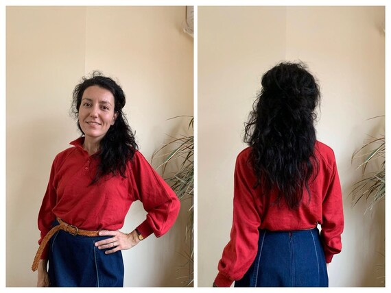 Vintage 80s Brick Red Long Sleeve Sweater Size S, Sup… - Gem