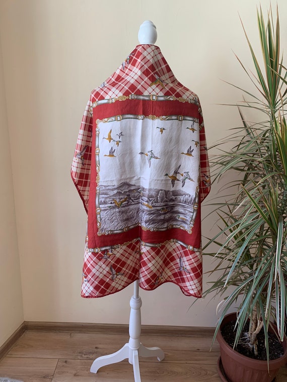 Vintage Large Square Silk Scarf, Red Silk Scarf for W… - Gem