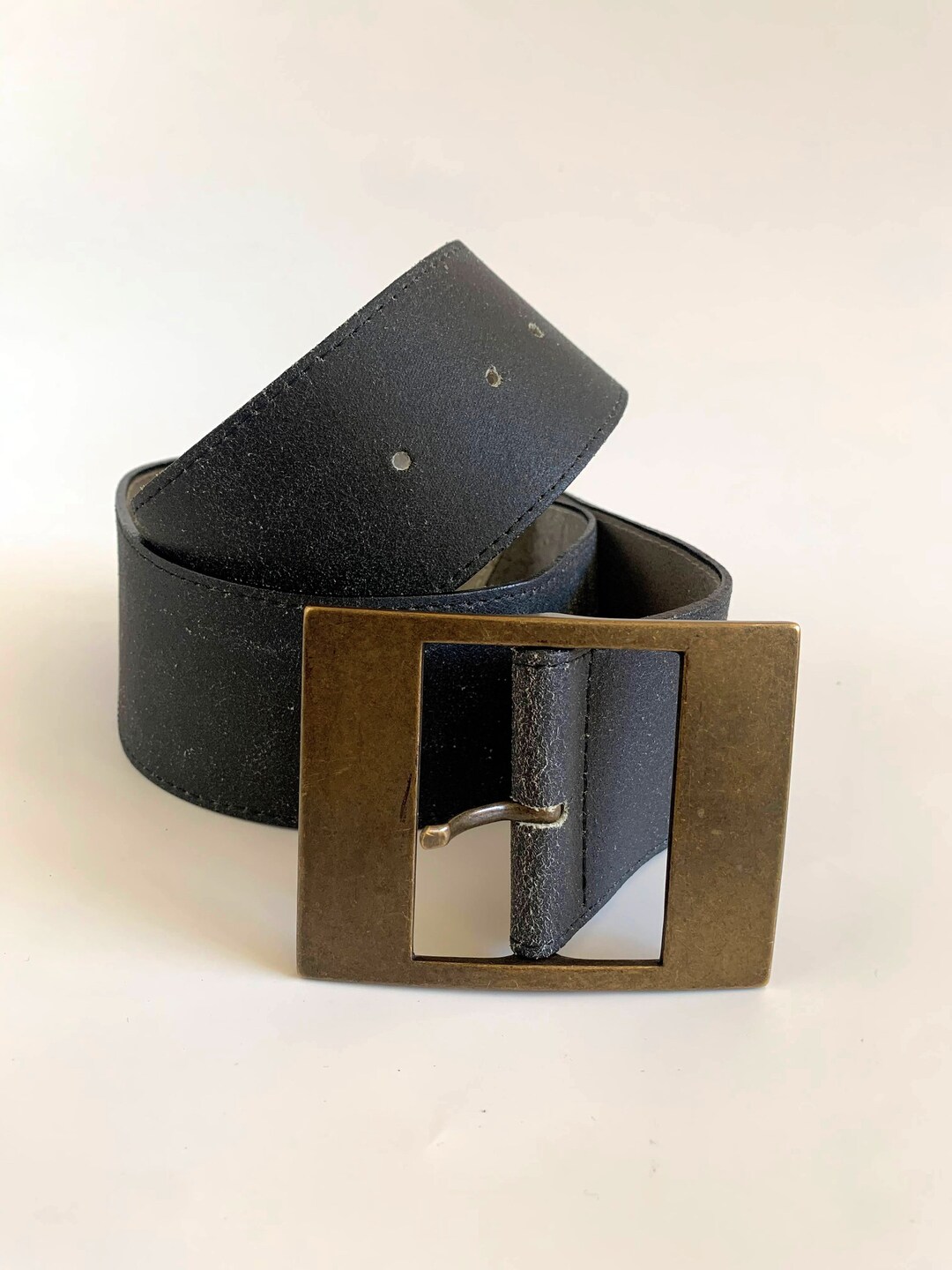 Vintage French Black Leather Belt for Women, Cracked Leather Belt With ...