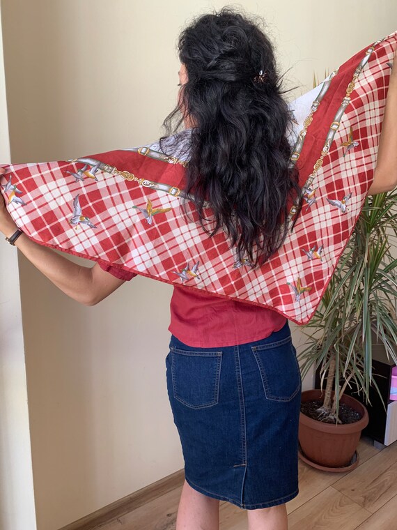 Vintage Large Square Silk Scarf, Red Silk Scarf for W… - Gem