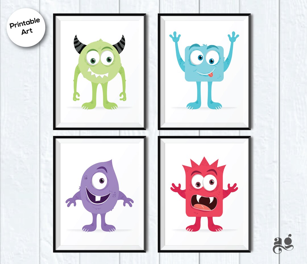 SALE Cute Monster Prints - Set of 4, Little Monsters, Monster Decor ...