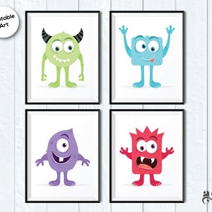 SALE Cute Monster Prints - Set of 4, Little Monsters, Monster Decor ...