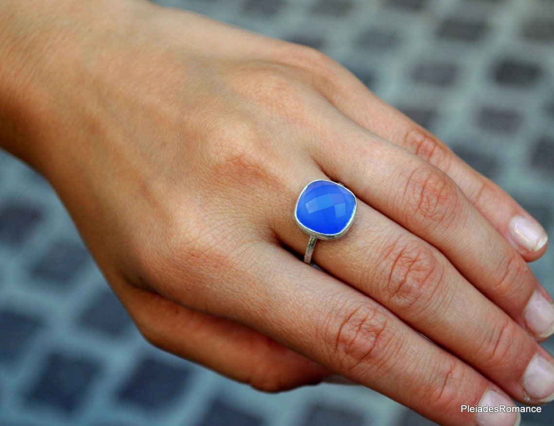 Blue Chalcedony Ring Blue Gemstone Ring Blue Sterling - Etsy