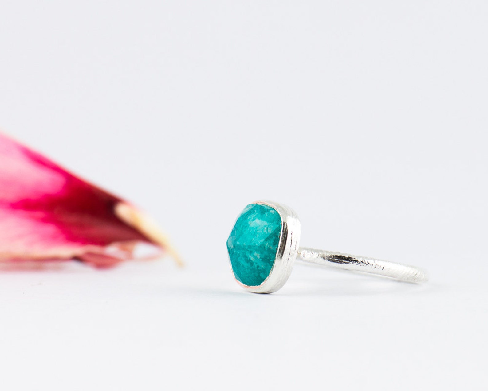 Amazonite Cushion Cut Gemstone Bezel Silver Stacking Ring | Etsy