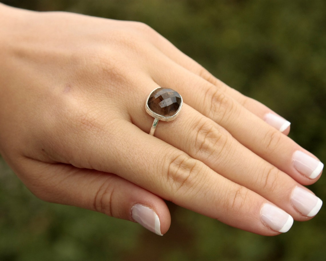 Smokey Quartz Gemstone Ring Smokey Quartz 18K Vermeil Gold | Etsy