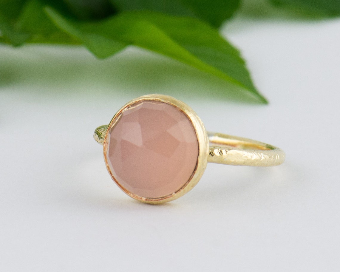 Pink Chalcedony Gold Ring Bezel Pink Chalcedony Ring | Etsy