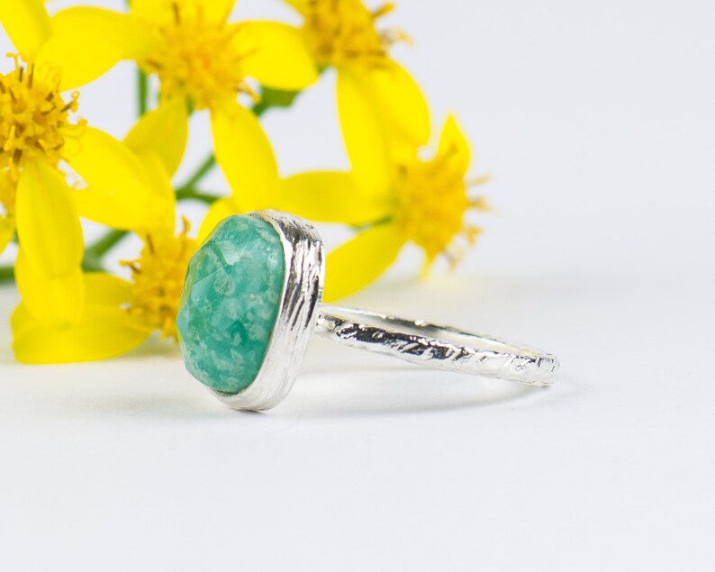Amazonite Bezel Ring Green Gemstone Ring Sterling Silver - Etsy