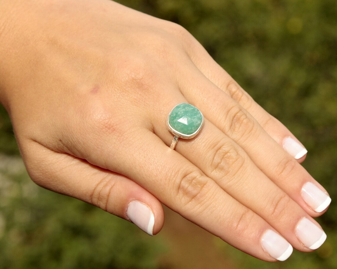 Amazonite Bezel Ring Green Gemstone Ring Sterling Silver - Etsy