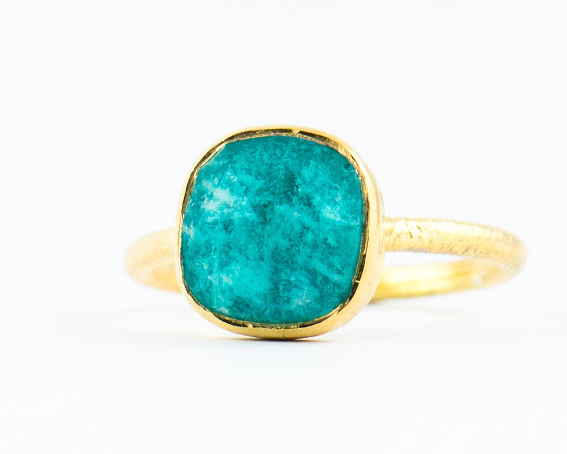 Amazonite Cushion Cut Gemstone Bezel Silver Stacking Ring | Etsy