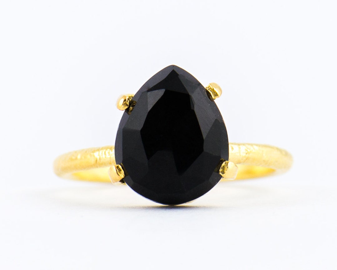 Prong Pear Shape Black Onyx Ring Prong Teardrop Black Onyx - Etsy