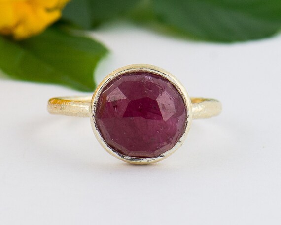 Gold Ruby Gemstone Ring Ruby Silver Stackable Ring Bezel - Etsy
