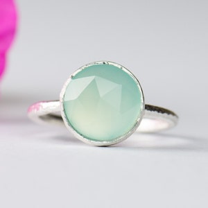 Silver Aqua Blue Chalcedony Ring Gemstone Bezel Ring Mint - Etsy