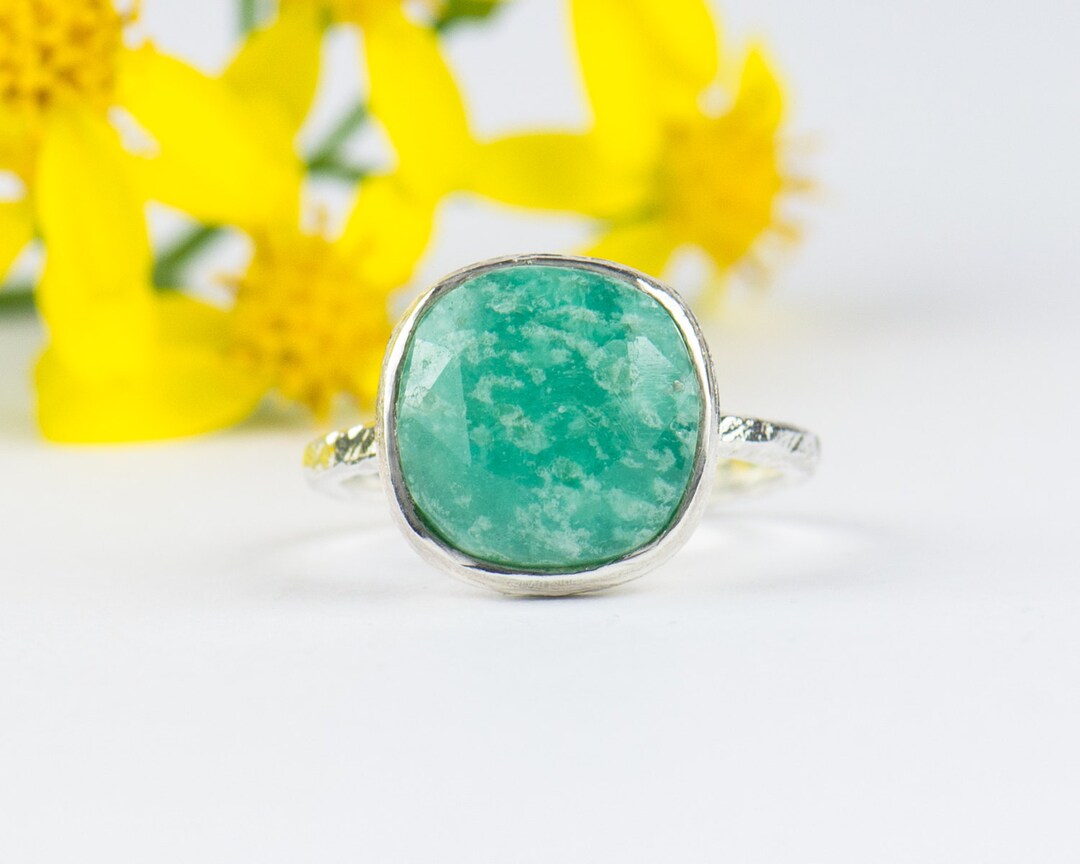 Amazonite Bezel Ring Green Gemstone Ring Sterling Silver - Etsy