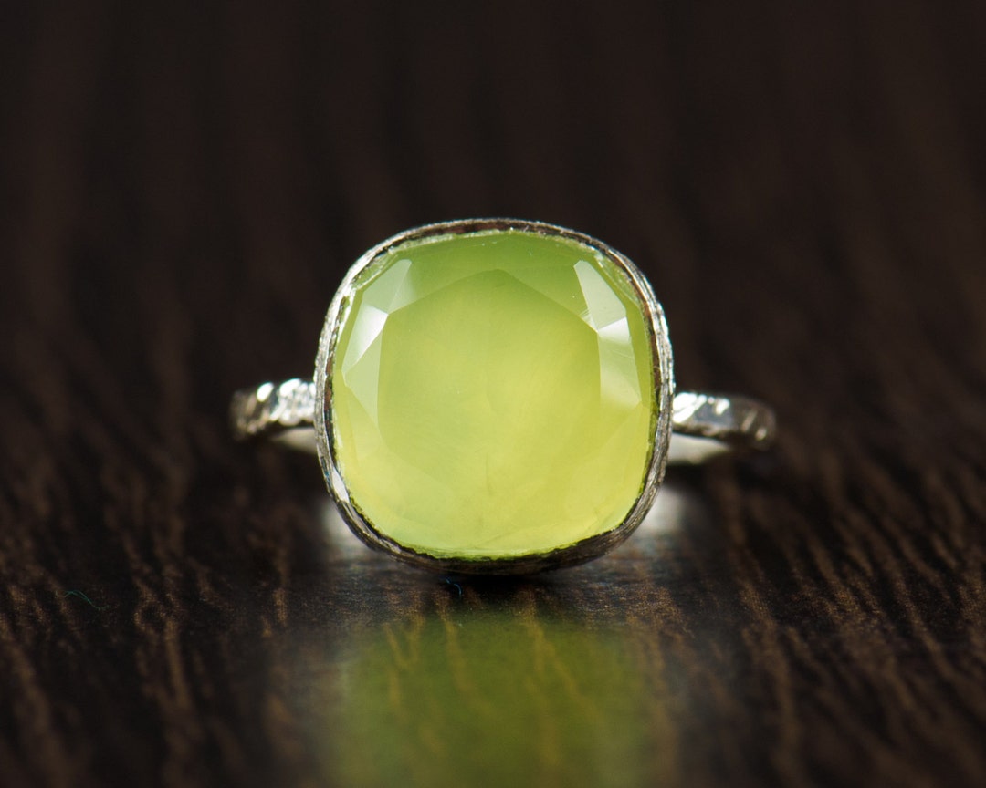 Prehnite Gemstone Ring Prehnite Silver Ring Prehnite Bezel Ring Size 4 ...