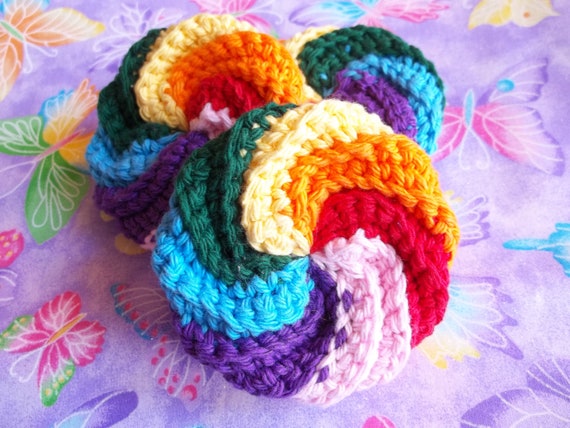 Set of 3 Rainbow Cotton Scrubby Dish Scrubby Colorful - Etsy