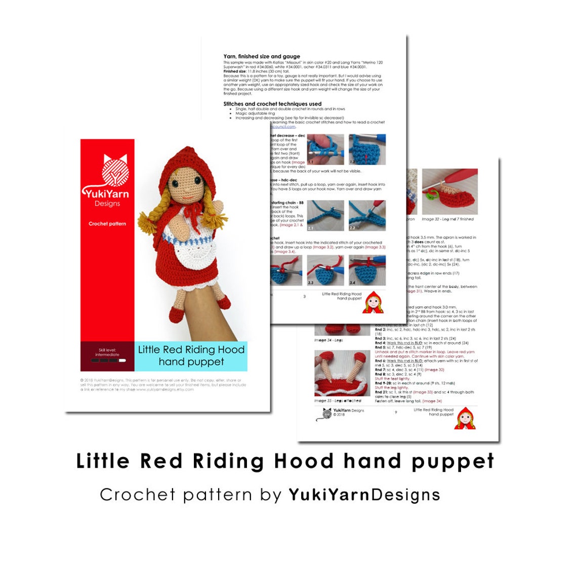 Haakpatroon Handpop Roodkapje amigurumi directe download | Etsy