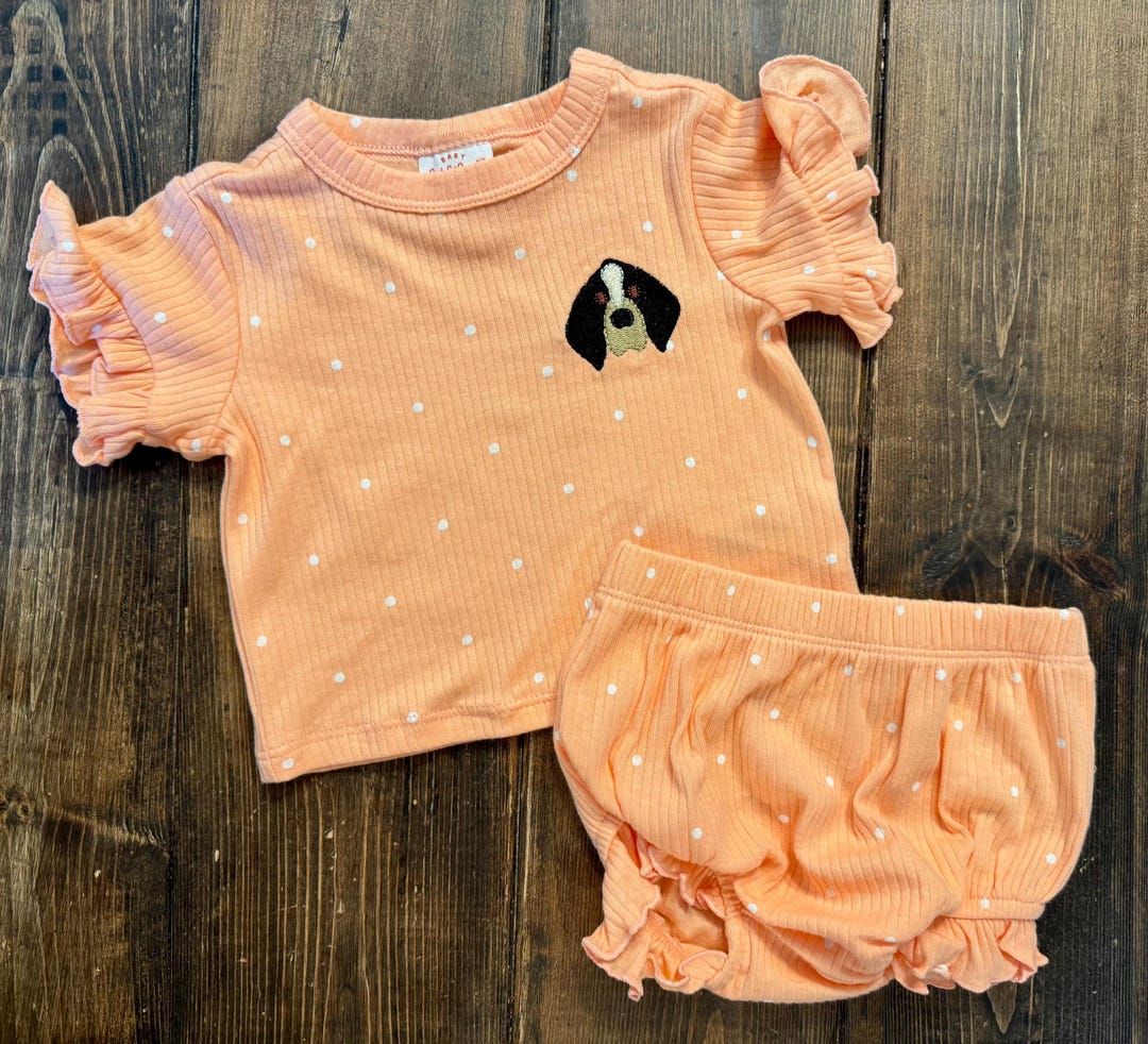 Embroidered Coonhound Tennessee Peach Dot Ruffle Set Embroidery - Etsy