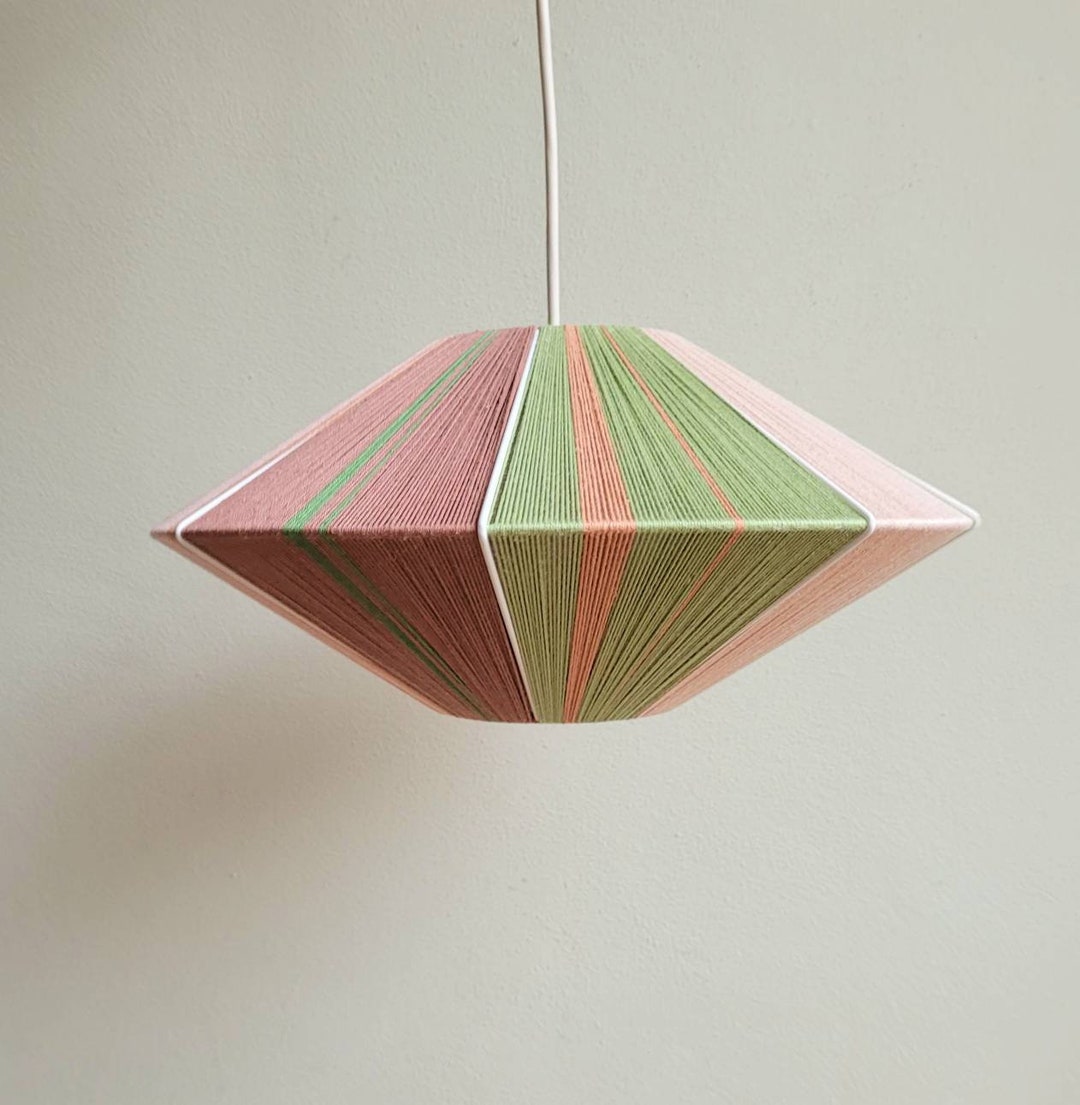 Large Yarn Wrapped Lampshade, Lamp, Cotton Woven Pendant, Yarn Wrap ...