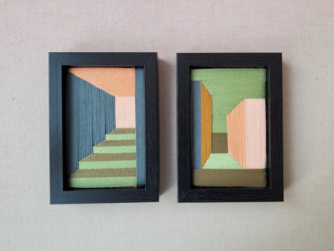 Textile Art, Woven Art, Set of 2 Artworks, Miniature Wall Art, Woven ...