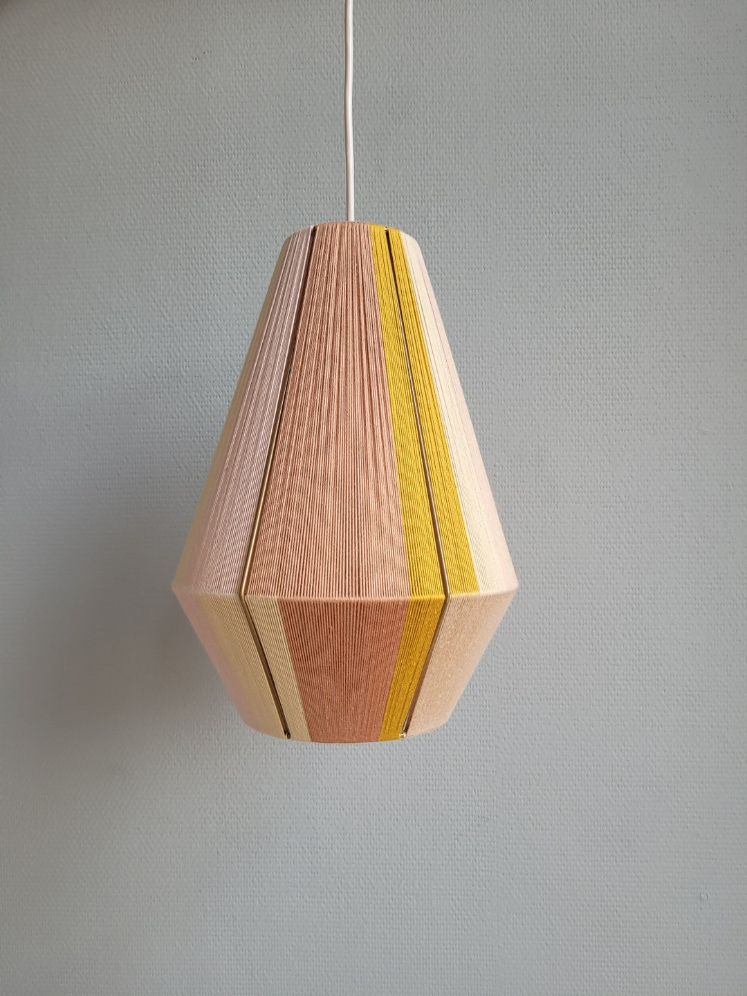 Lantern Lampshade, Woven Lampshade, Wire Lamp, Color Block Lamp, Boho ...
