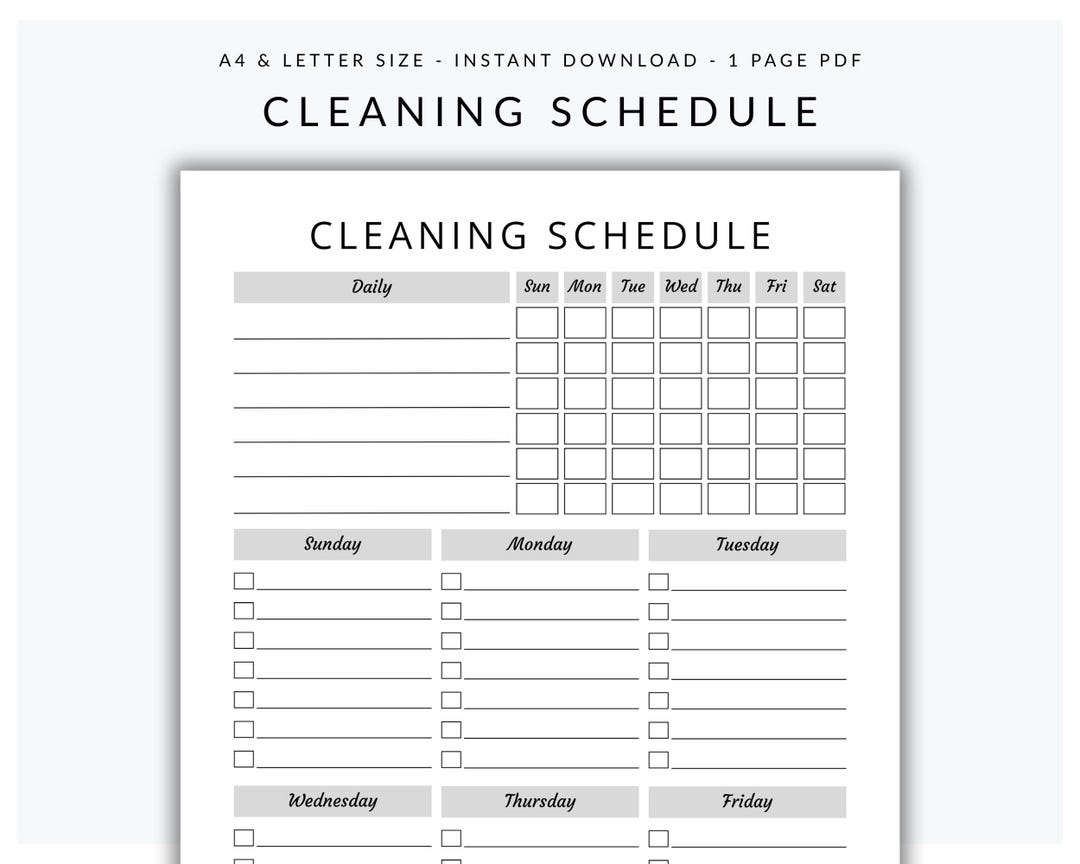 Weekly Cleaning Checklist, Printable Cleaning Schedule, Cleaning ...