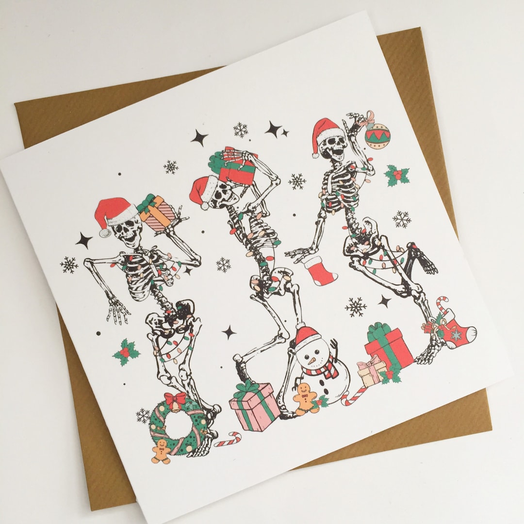 Festive Dancing Skeletons Card, Alternative Christmas Card, Gothic ...