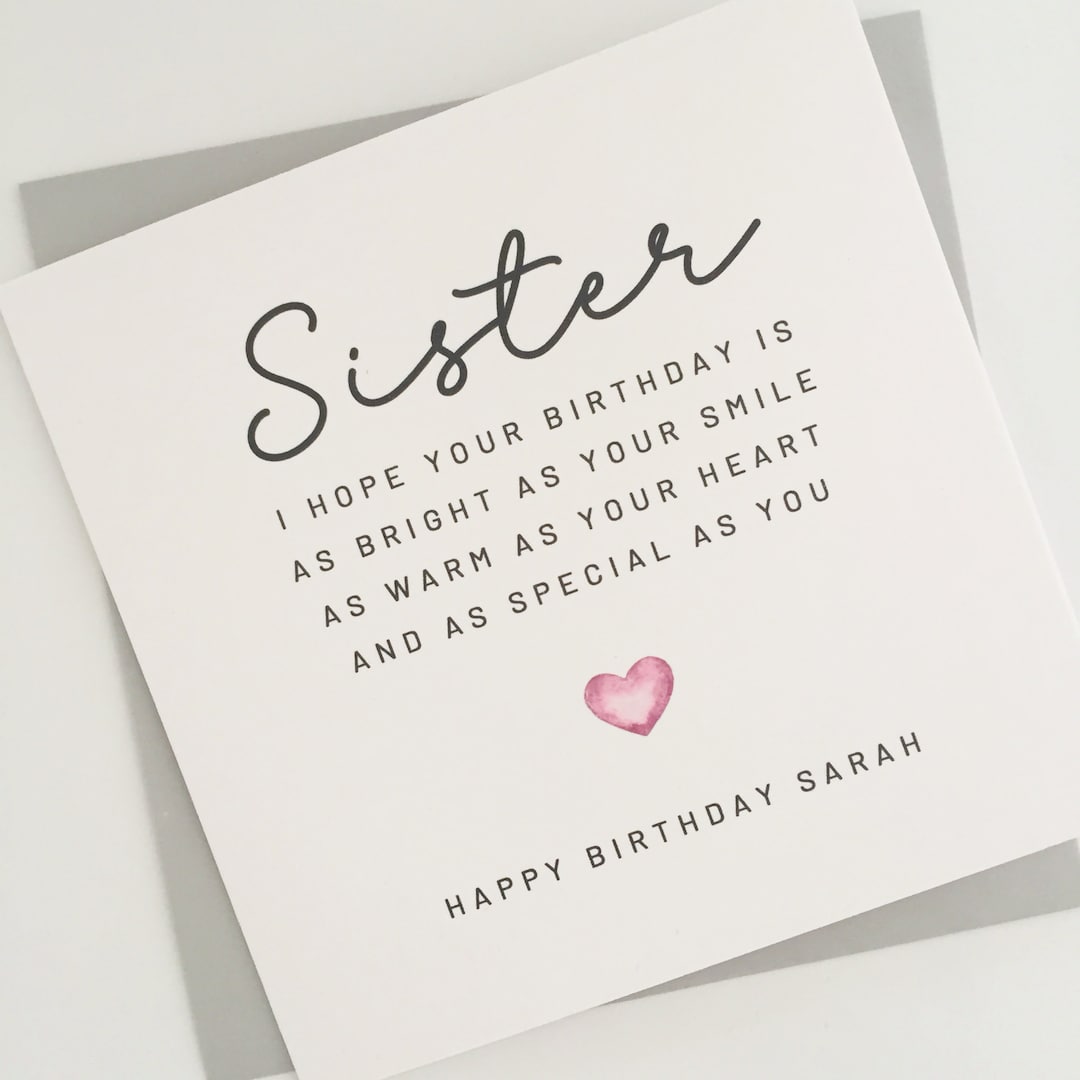 Personalised Birthday Card for Sister, Poem Sister Birthday Card ...