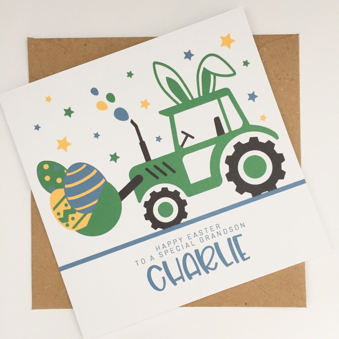 Personalised Tractor Easter Card for Grandson, Easter Card for Son ...